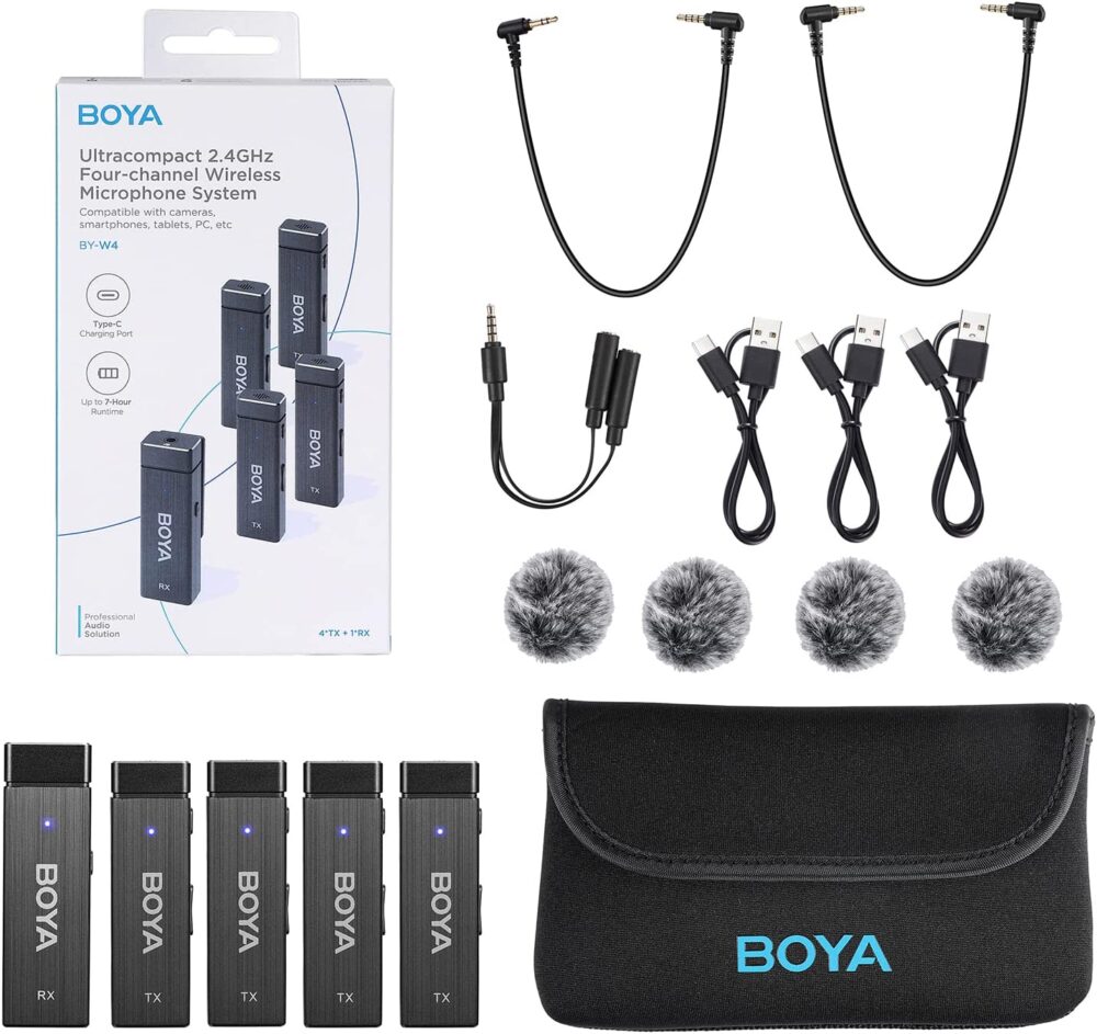 BOYA BY-W4 – 4 Microphone – Wireless Lavalier 2.4GHz Compact Microphone ...